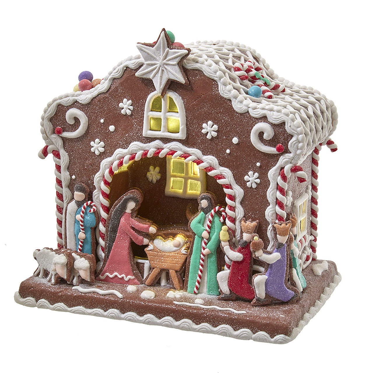 12.5" Battery Operated LED Light Up Nativity Gingerbread House ...