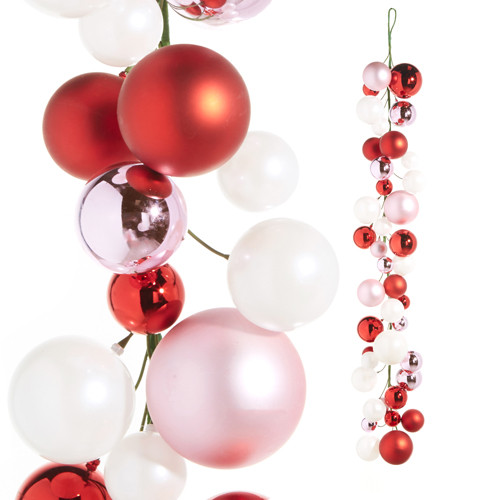 Raz 4' Pink, Red, and White Ball Garland | Raz Imports | Raz Christmas ...