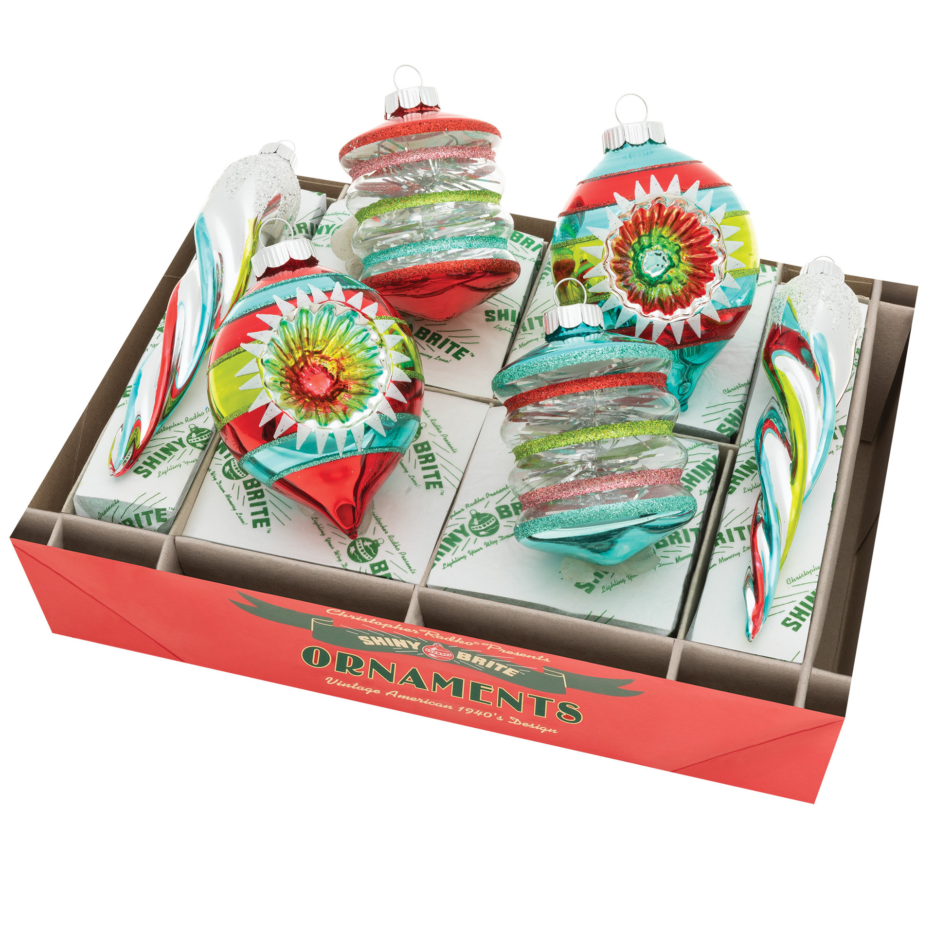 Christopher Radko Shiny Brite Festive Fete Mixed Shapes Christmas ...