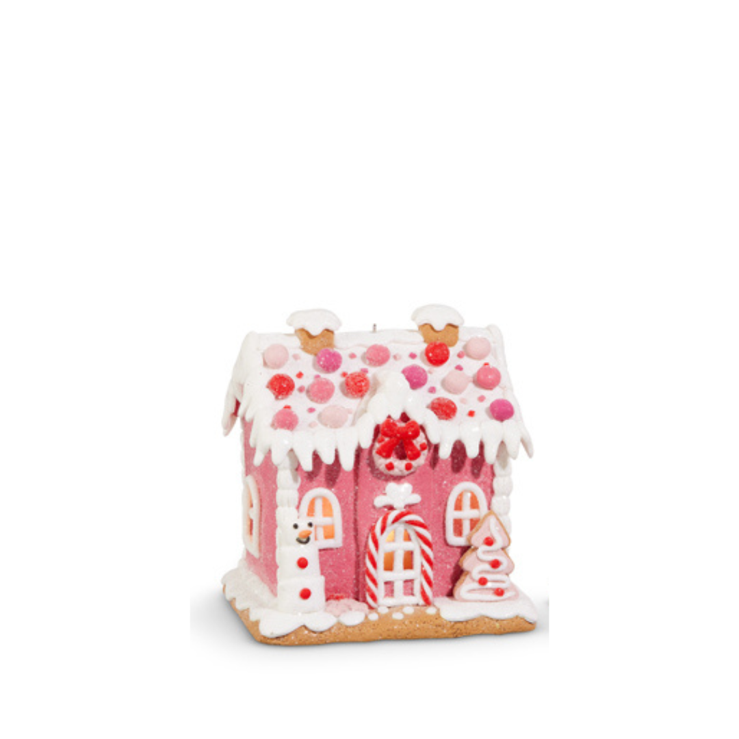 Raz 12" Lighted Realistic Pink and Red Christmas Gingerbread House ...
