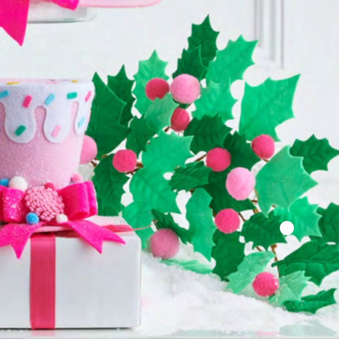 Raz 20" Pink and Green Holly Felt Christmas Wreath | Raz Imports | Raz ...