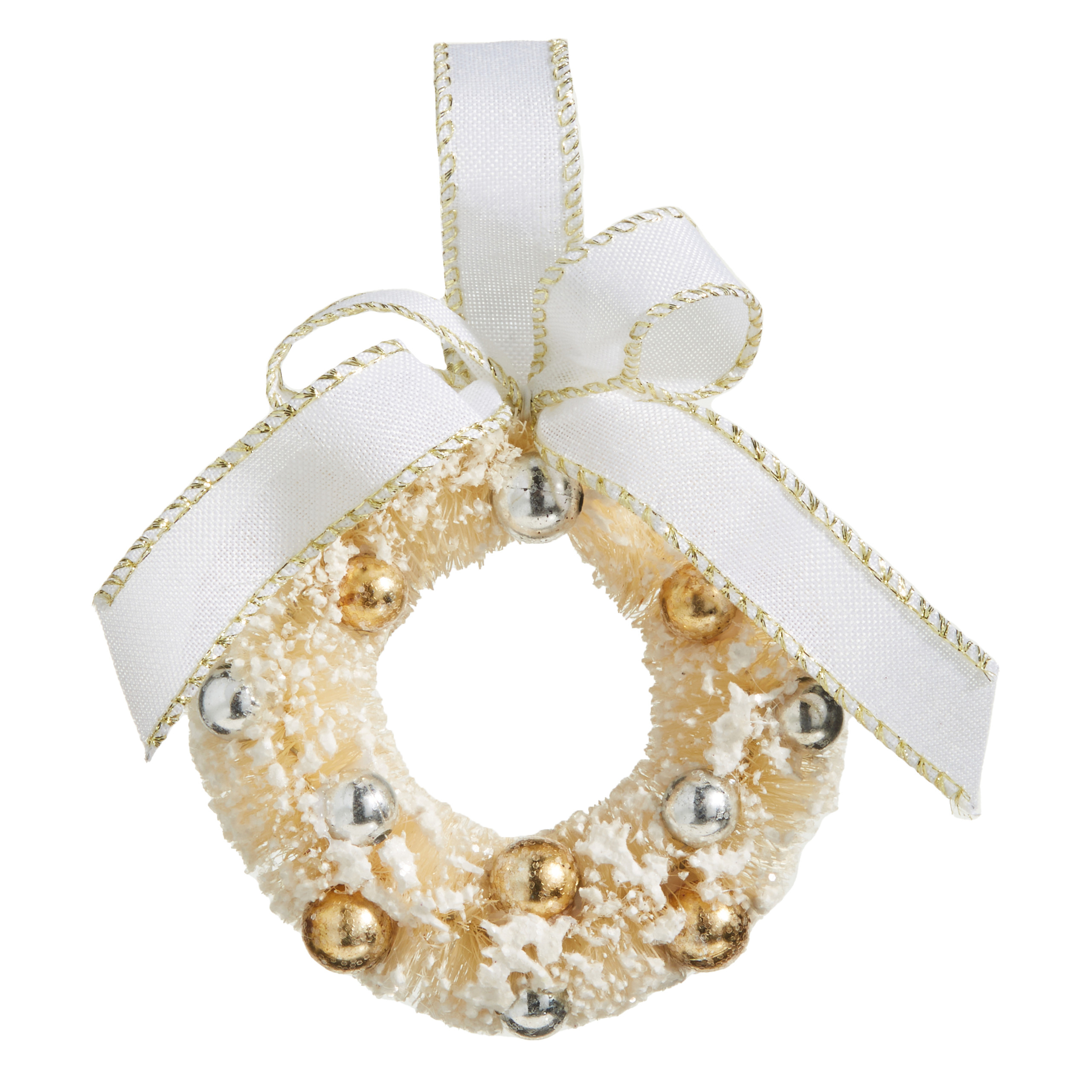 Raz 4.5" Ivory and Gold Vintage Jeweled Brooch Wreath Christmas ...