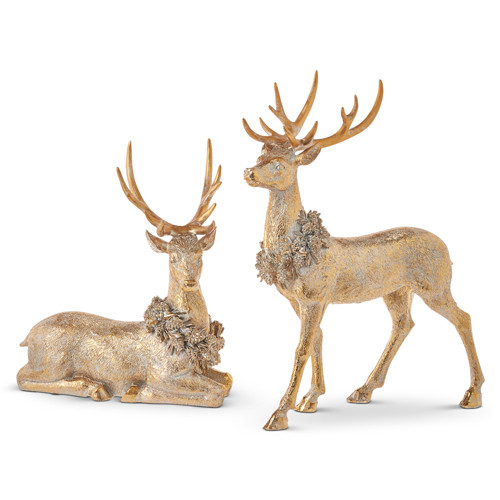Raz Gold Deer with Christmas Wreath Figure Set of 2 | Raz Imports | Raz ...