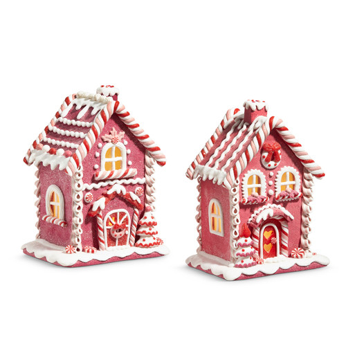 Raz 12" Lighted Realistic Pink and Red Christmas Gingerbread House ...