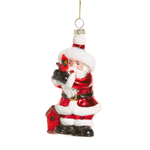 Raz 4" Santa Holding Cardinal Glass Christmas Ornament | Raz Imports ...