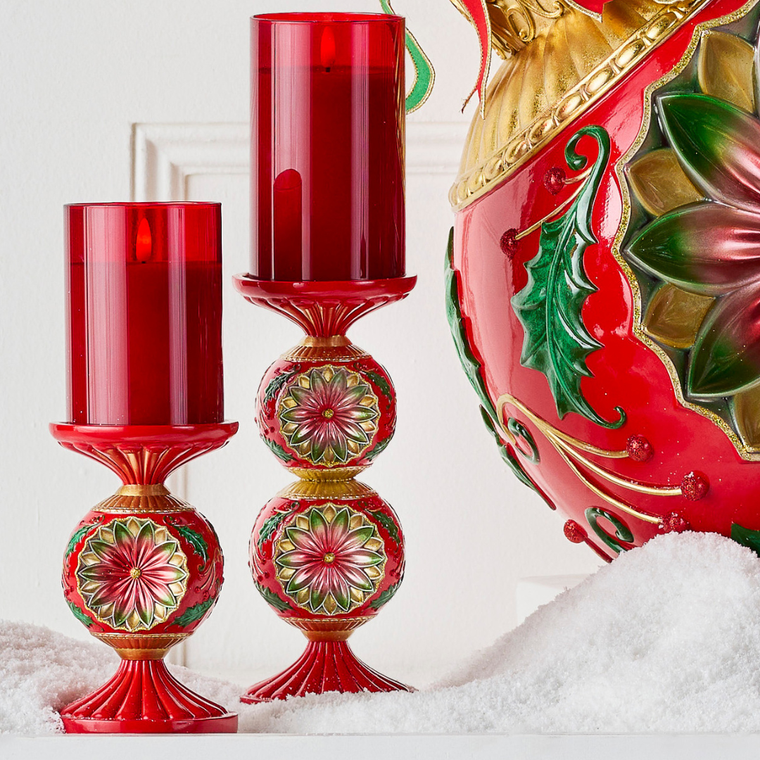Raz 10" Red & White Striped Bow Christmas Pillar Candle Holder | Raz ...