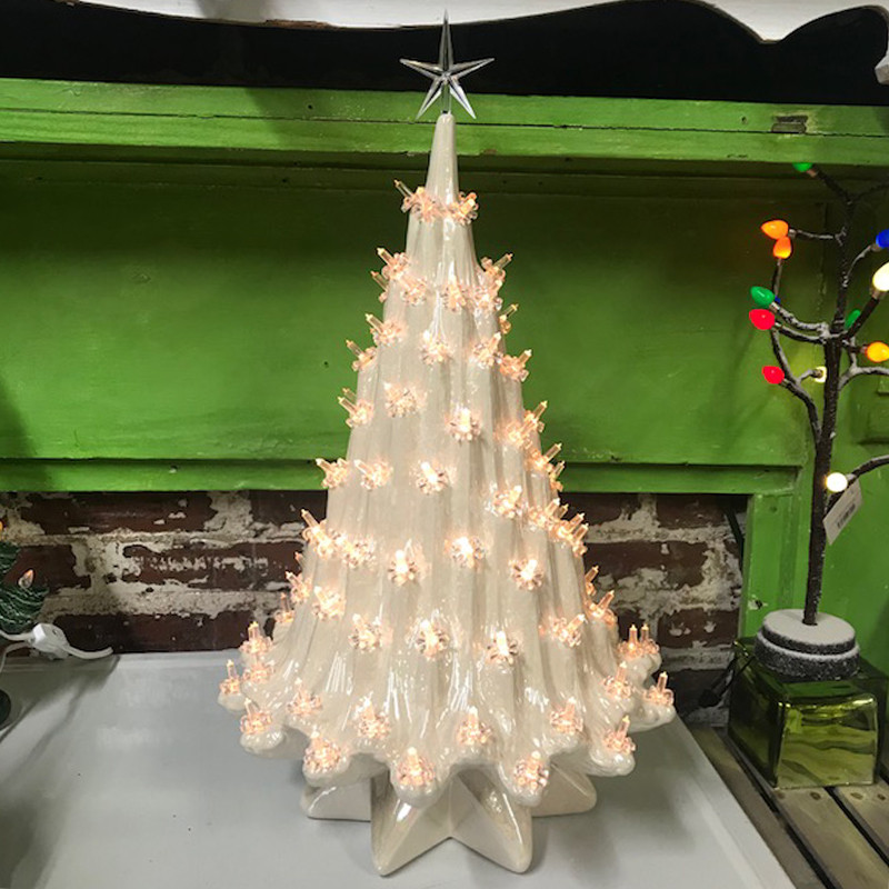 Small Lighted Green Ceramic Christmas Tree 12"