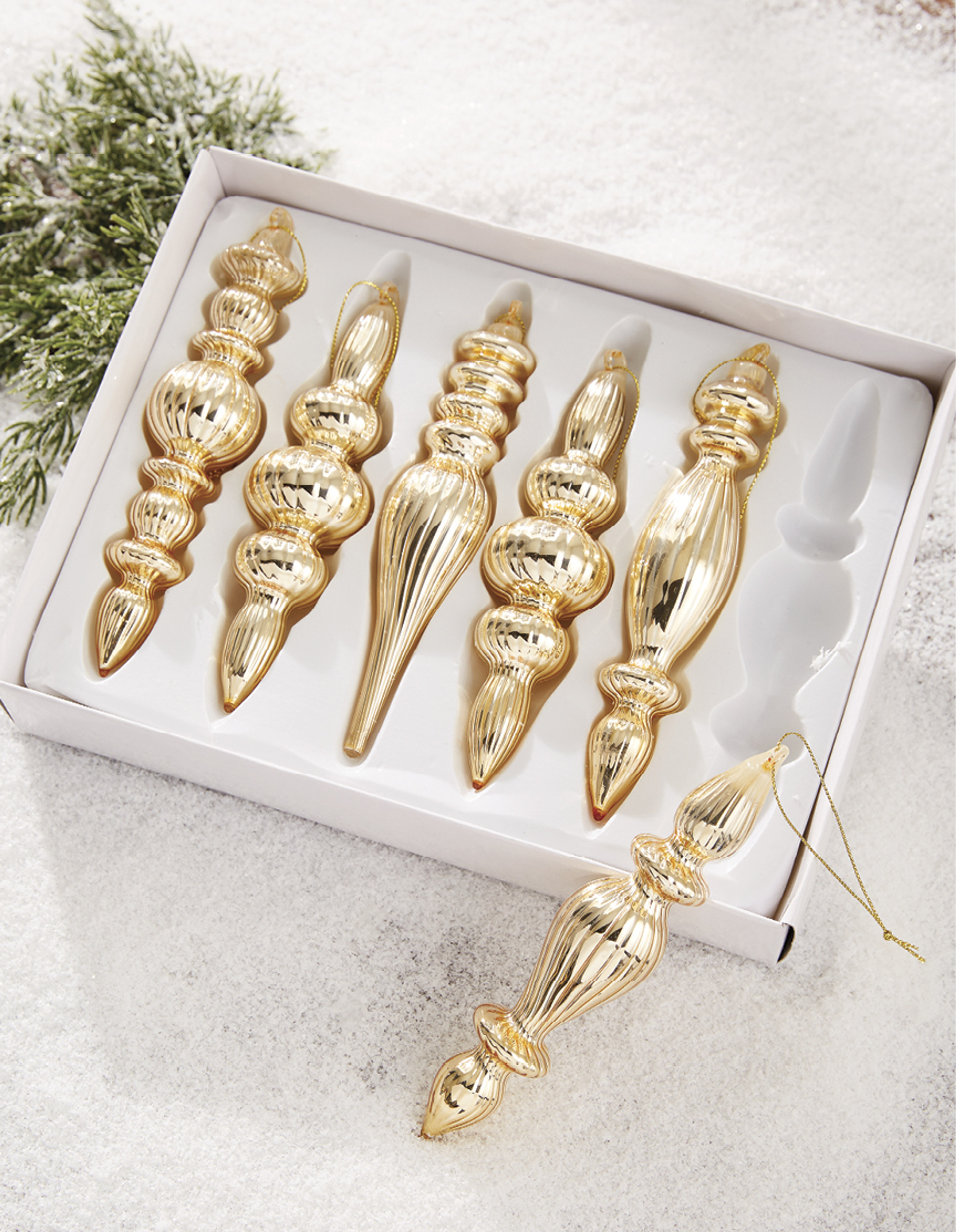 Raz 6.5" Box of Gold Finial Glass Christmas Ornaments | Raz Imports | Raz Christmas | Christmas ...