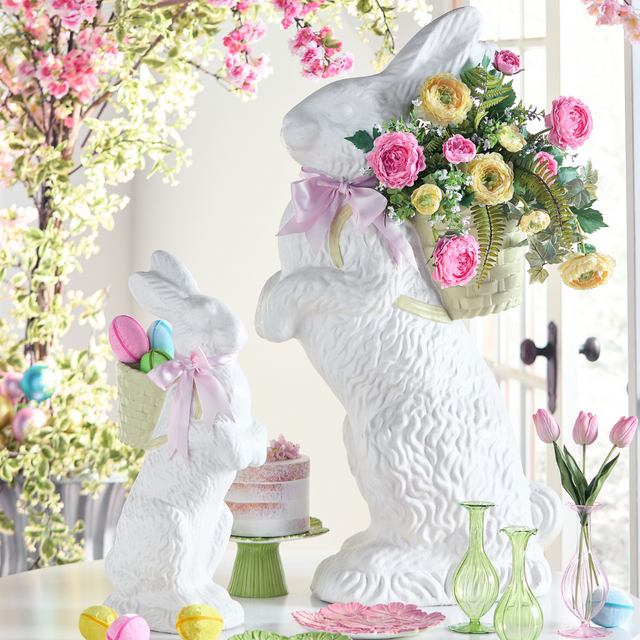 Raz 21" or 35" White Bunny with a Basket Backpack Easter Figure ...