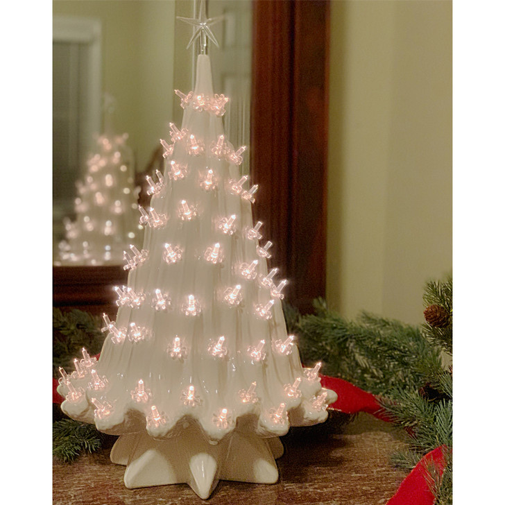 Large Lighted White Ceramic Ice Christmas Tree 23"