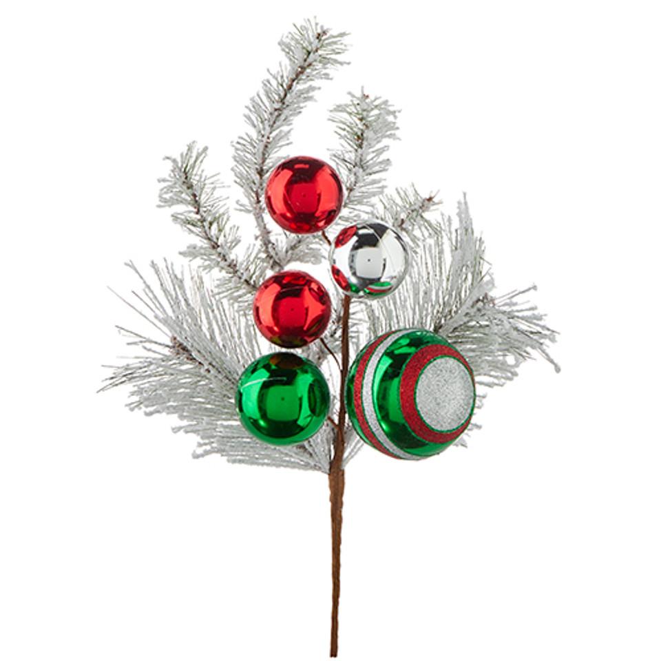 Raz 12" Set of 2 Red, Gold, or Green Ball Ornament Christmas Tree Pick ...