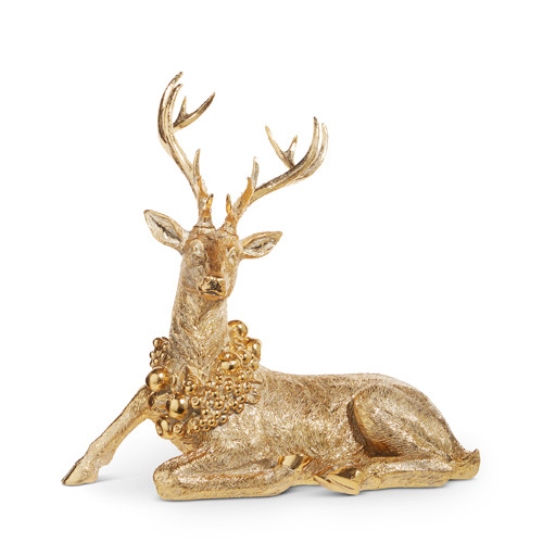 Raz Gold Large Laying or Standing Deer with Wreath Christmas Decoration ...