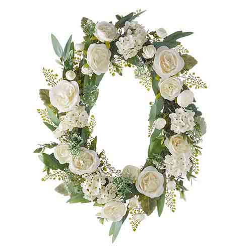 Raz 26" Oval White Rose and Hydrangea Spring Wreath | Raz Imports | Raz ...