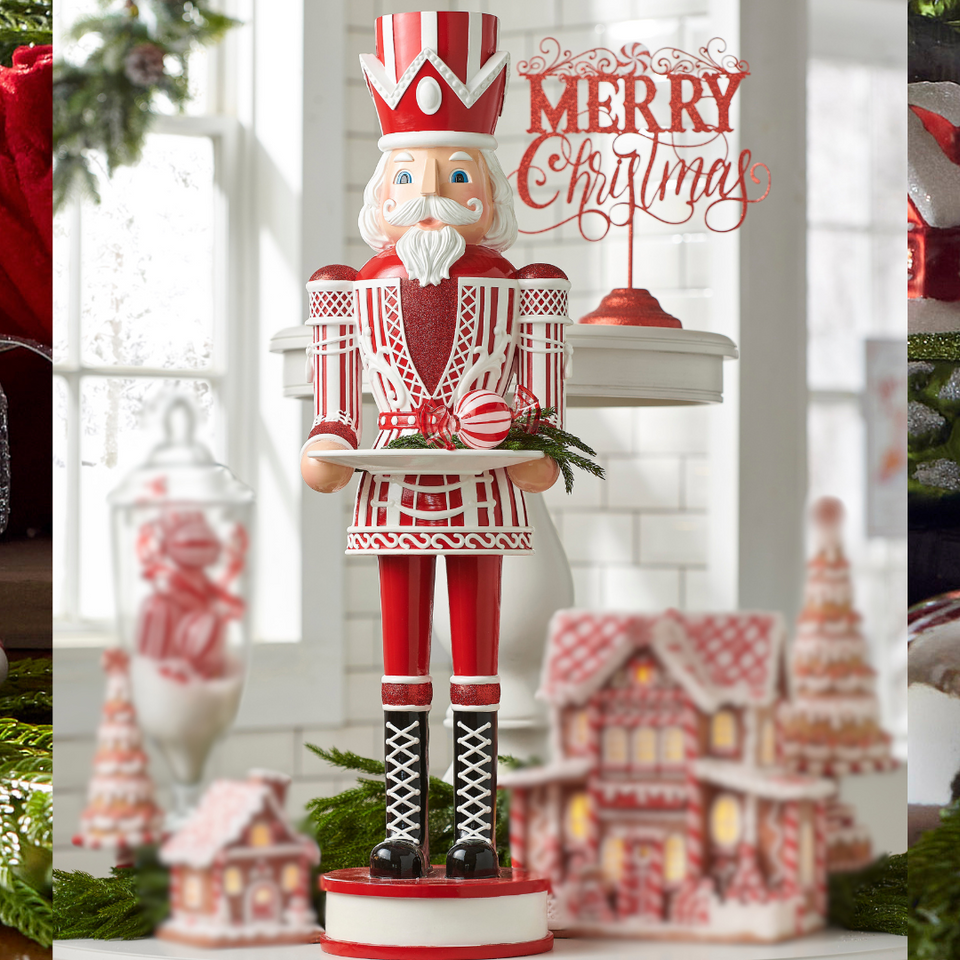 Raz 36" Large Red and White Christmas Peppermint Nutcracker with ...