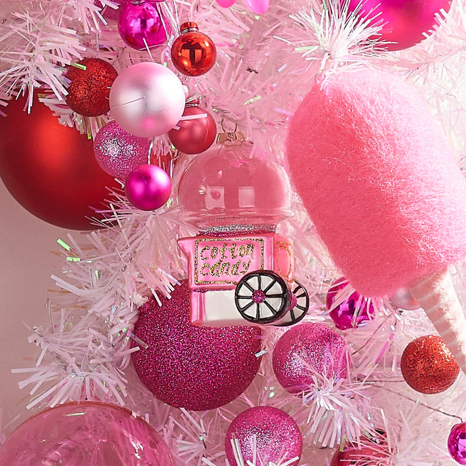 Regency 4" Pink, White, and Red Candy Striped Glass Ball Ornament ...