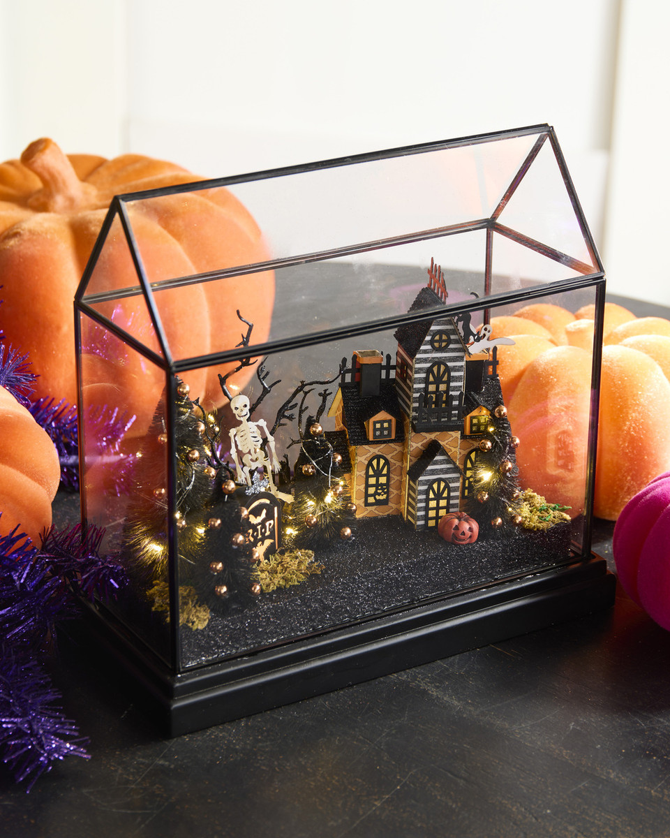 Raz 12.75" Lighted Battery Operated Purple Haunted House Halloween ...