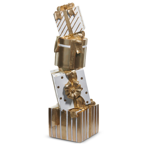 Raz 38" Large White and Gold Stacked Presents Figure | Raz Imports ...