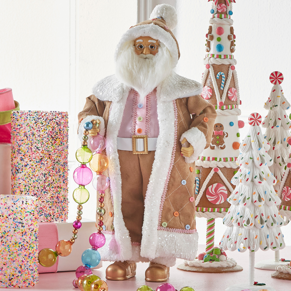 Raz 18" Gingham Gingerbread Christmas Santa Figure | Raz Imports | Raz ...