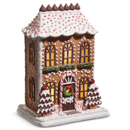Raz Lighted Chocolate Frosted Gingerbread House Christmas Decoration ...