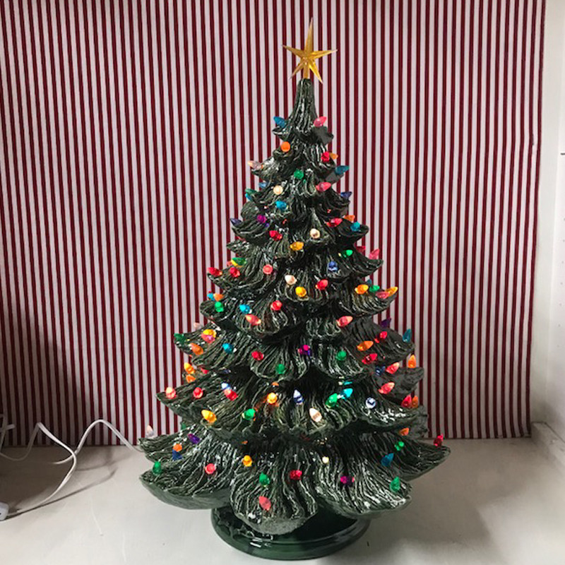 Small Lighted Green Ceramic Christmas Tree 12"