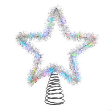 12.2" LED Lighted Silver Tinsel Star Christmas Tree Topper | Kurt Adler ...
