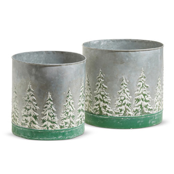 Raz 10.5" Galvanized Bucket with Embossed Trees Set of 2 | Raz Imports ...