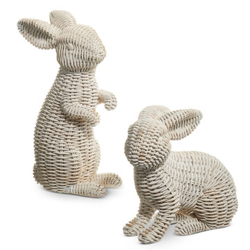 Raz White Basketweave Wicker Rabbits Set of 2 Easter Decorations | Raz ...