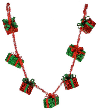 Regency 48" Glitter with Tinsel Gift Packages Christmas Tree Garland ...