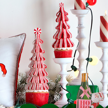 Raz 14" Set of 2 Peppermint Ribbon Trees Christmas Decoration | Raz ...