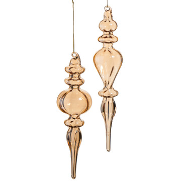 Raz 7.75" Pearlized Amber Finial Glass Christmas Ornament Set of 2 ...