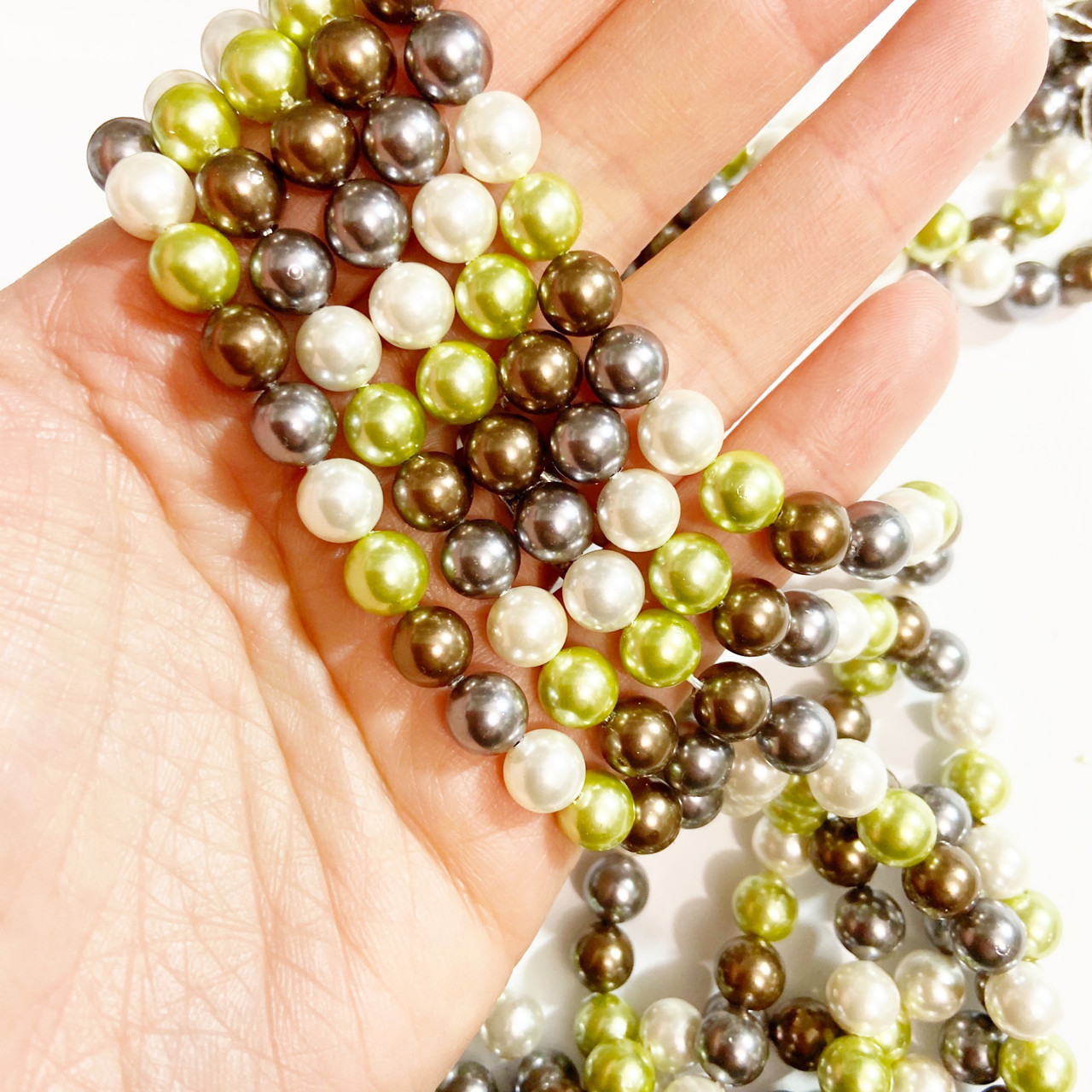 Shell-Based Pearls Smooth Round, 8mm, Grey Brown Pistachio Green Mix ...