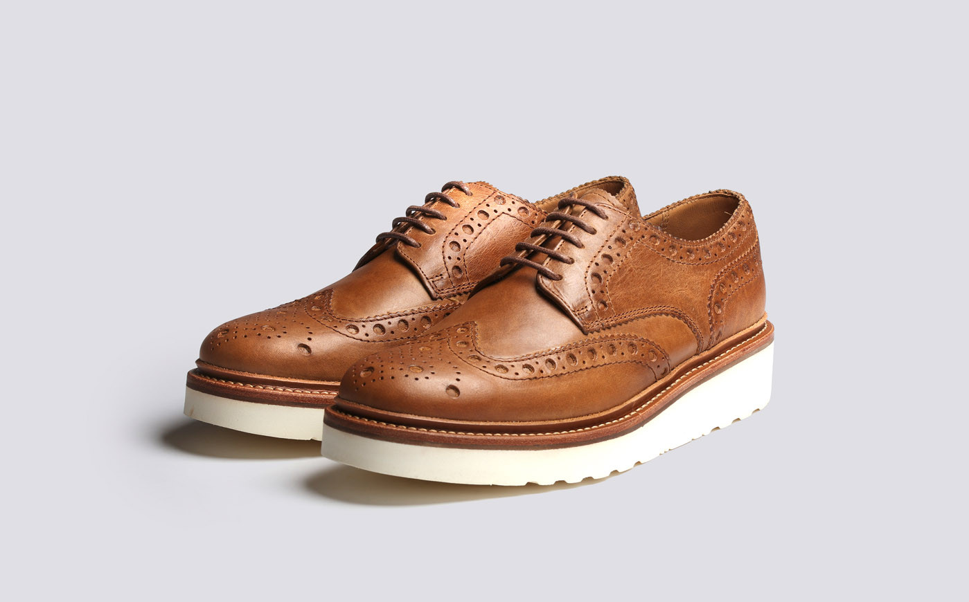 Archie | Mens Gibson Brogue in Tan Calf Leather with a White Wedge Sole ...