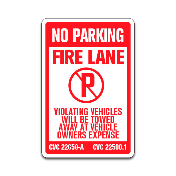 Parking Sign - "No Parking - Fire Lane" California (12"x18") - DBD Sign ...