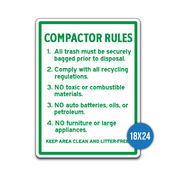 Dumpster Rules Sign - "Compactor Rules" (18"x24") - DBD Sign Solutions