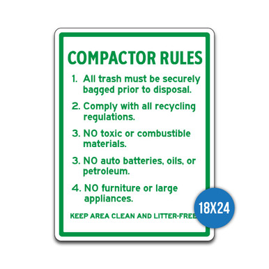 Dumpster Rules Sign - "Compactor Rules" (18"x24") - DBD Sign Solutions