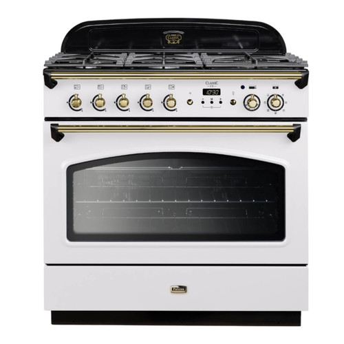 CDL90DFMGBR - 90cm Classic Fx Dual Fuel White & Brass Oven/Stove ...