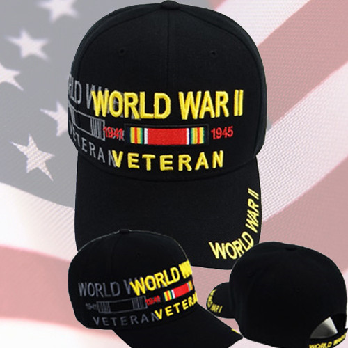 World War II Veteran Cap - Victory Ribbon Shadow - Black ...