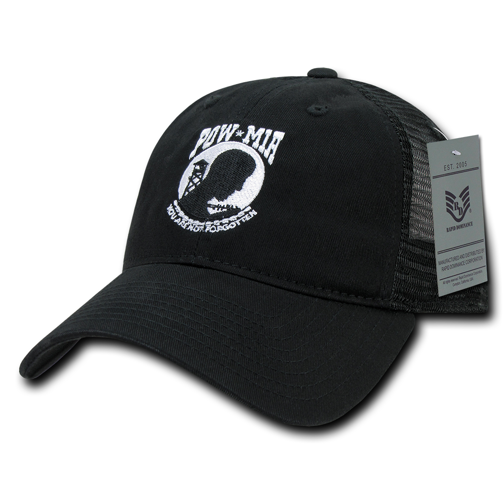 S79 - POW-MIA Cap - Relaxed Trucker Mesh - Black - USMilitaryHats.com