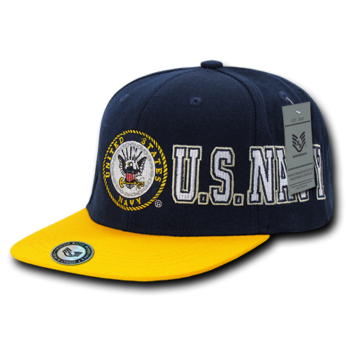 S005 - U.S Navy Cap Flat Bill Snap Back - Navy/Gold - USMilitaryHats.com