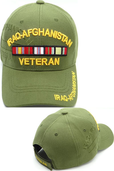 Iraq Afghanistan Veteran Cap with Ribbons - Olive - USMILITARYHATS.COM