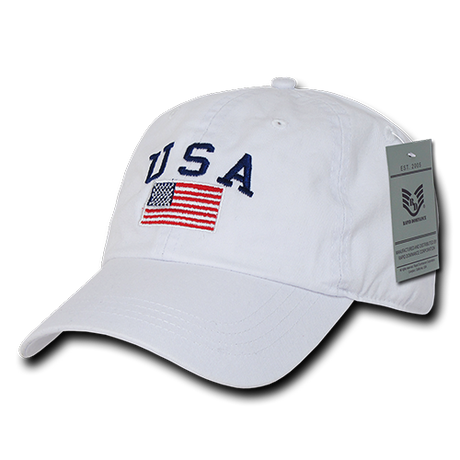 A03 - USA Flag Cap - Relaxed Cotton - White - USMilitaryHats.com