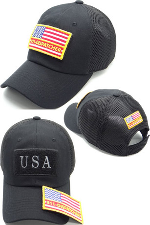 911 Dispatcher USA Patch Cap - Jersey Mesh - Black - USMILITARYHATS.COM