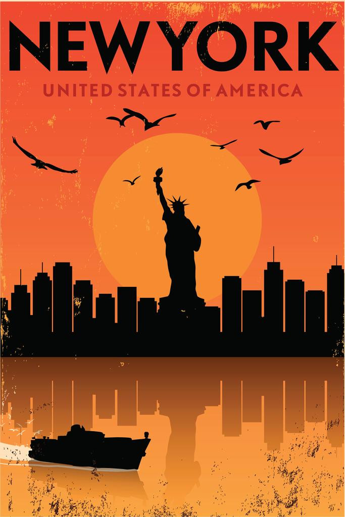 New York Brooklyn Bridge Retro Travel Art Print Poster 24x36 inch ...