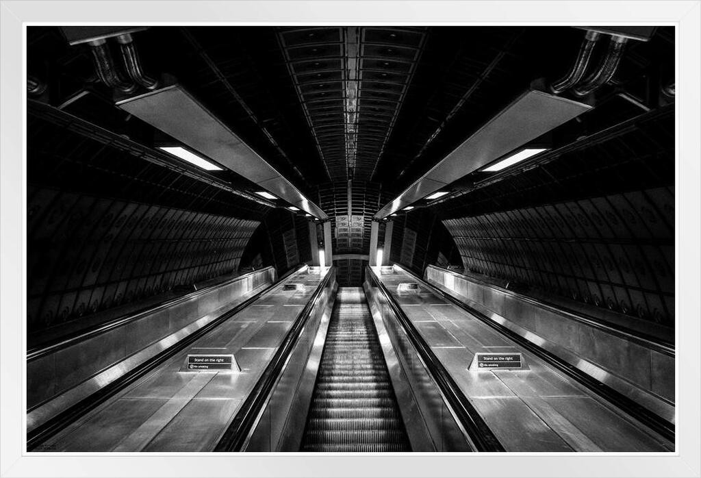 London Underground Station Escalator Photo White Wood Framed Poster ...
