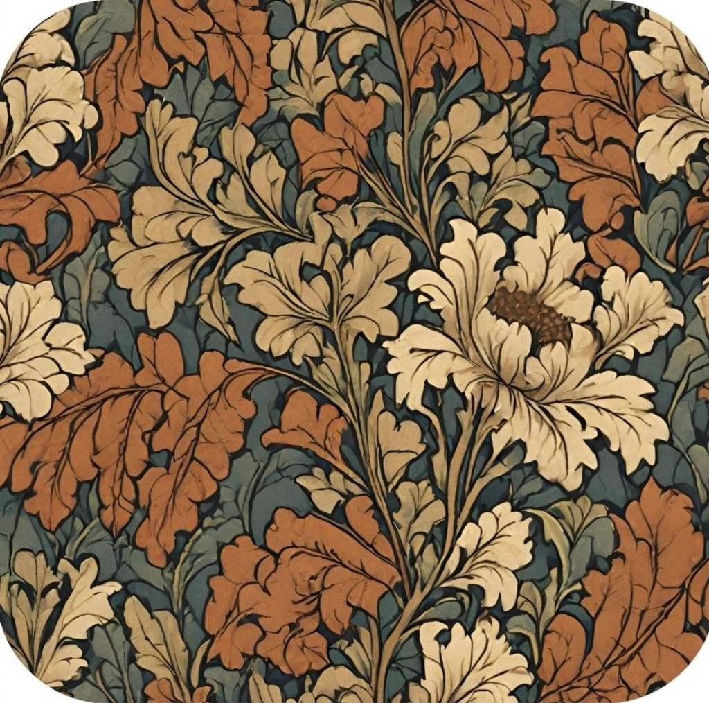 British Arts And Craft Pattern Persimmon Navy And Tan V4 Drink Coaster ...