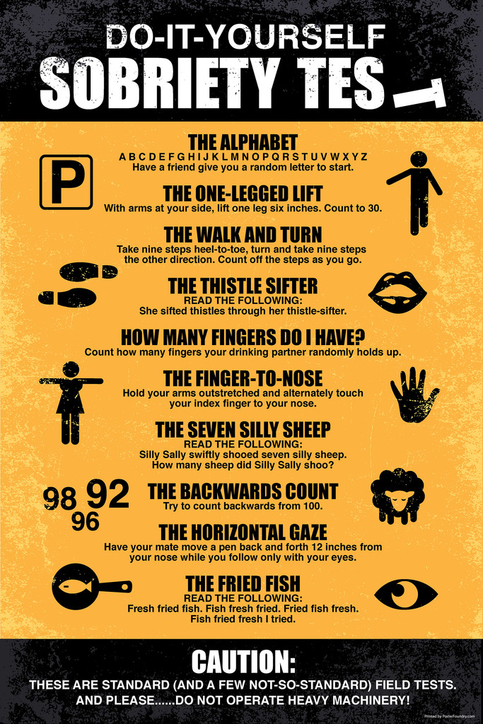 Do It Yourself Sobriety Test Drinking Funny Cool Wall Decor Art Print ...