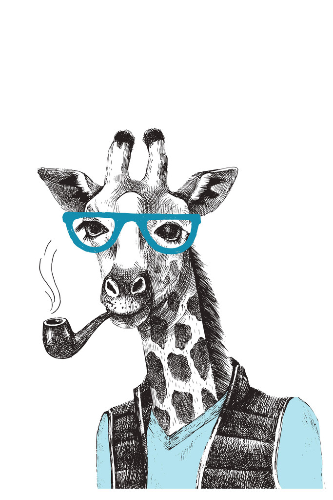 Hipster Giraffe Smoking A Pipe Illustration Cool Wall Art Print Poster ...