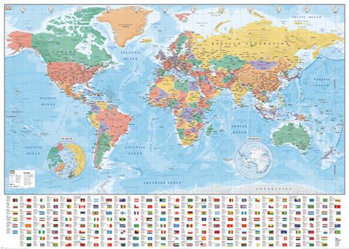World Map Flags and Facts Educational Cool Huge Large Giant Poster Art ...