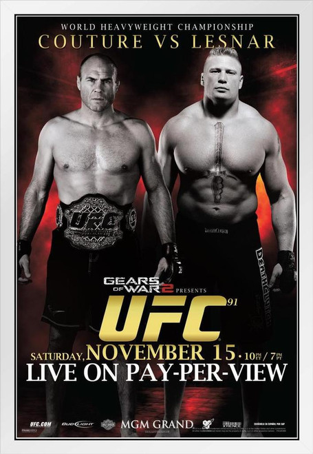 Official UFC 91 Randy Couture vs Brock Lesnar Sports White Wood Framed ...