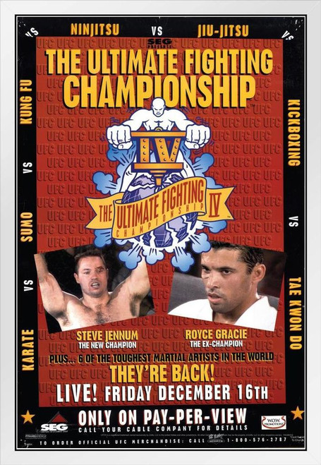 Official UFC 4 Steve Jennum Royce Gracie Sports White Wood Framed ...